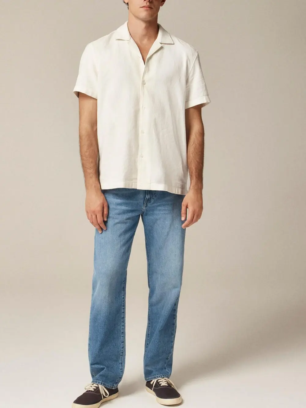 Cream Colored Short Sleeve Resort Style Shirt - MODSYRE
