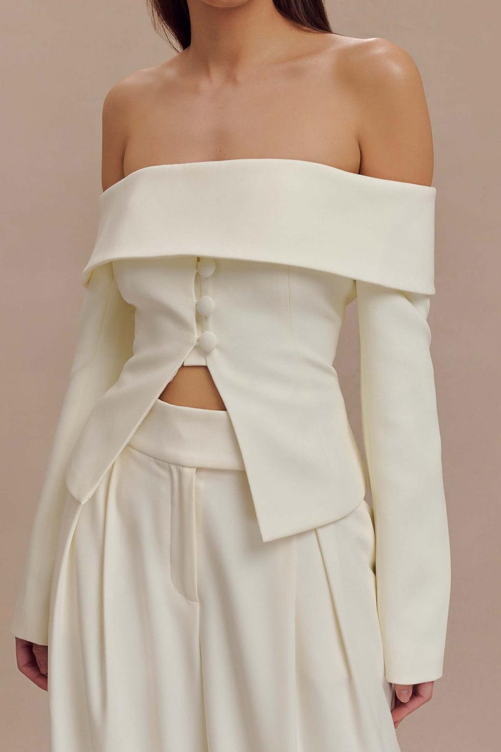 Slight Stretch Off Shoulder Jacket - GLAMOROA
