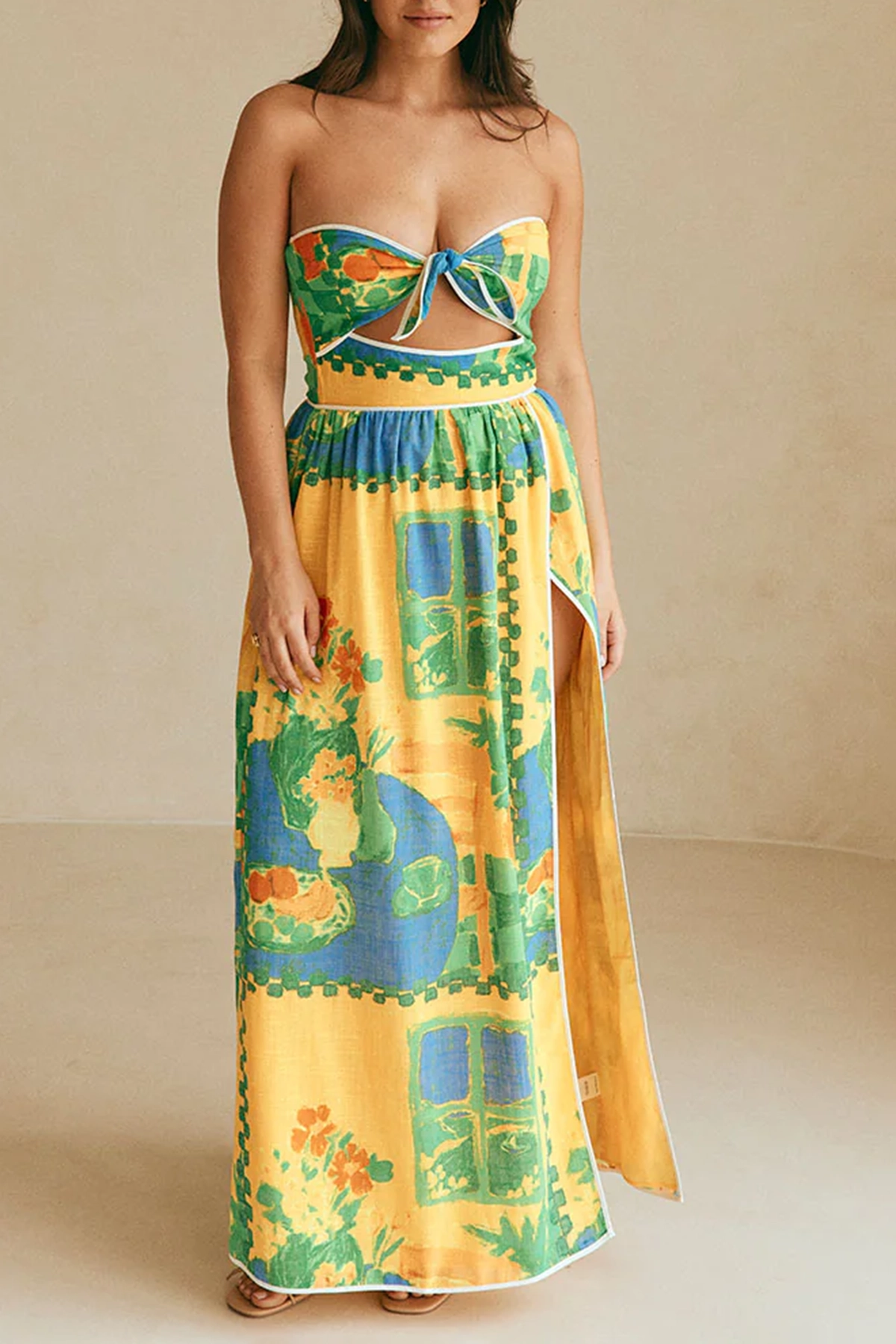 Color Blocked Strapless Slit Midi Dress - VASHALE