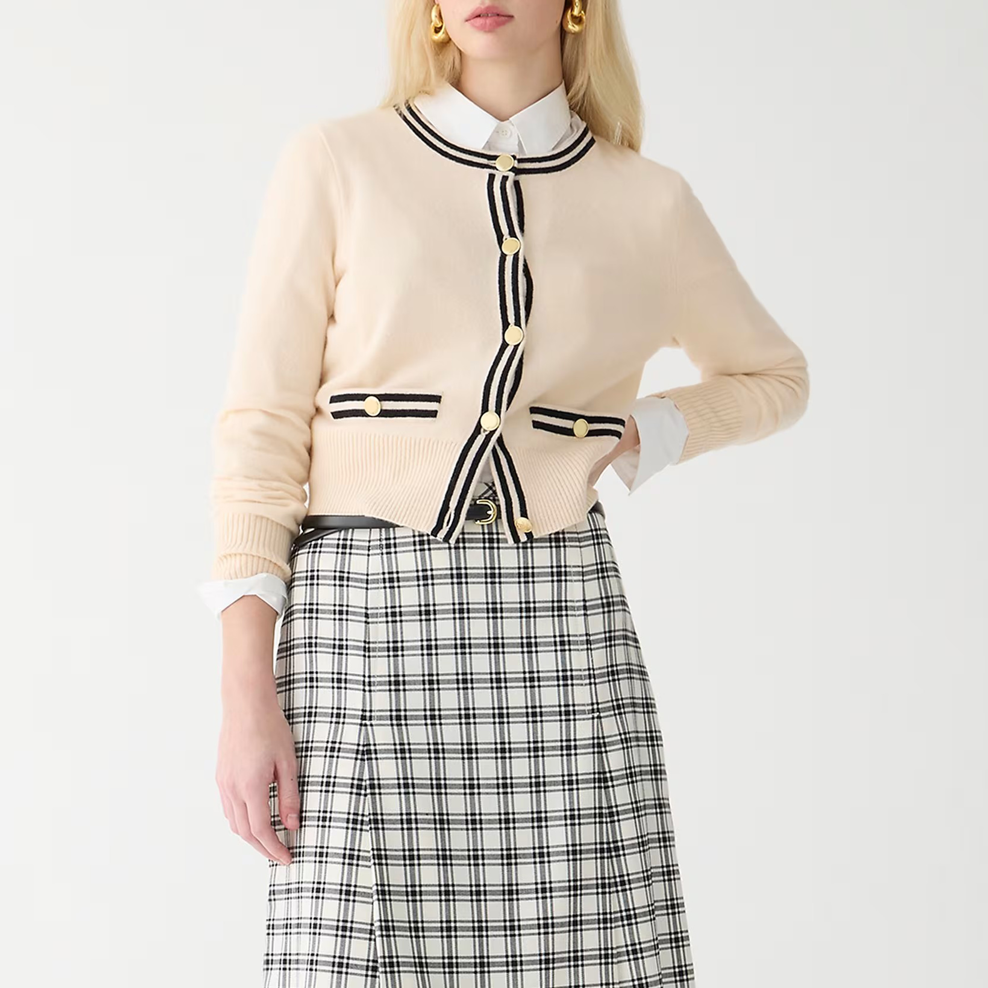 Cashmere Sweater Lady Jacket with Contrast Trim - FASHRAE