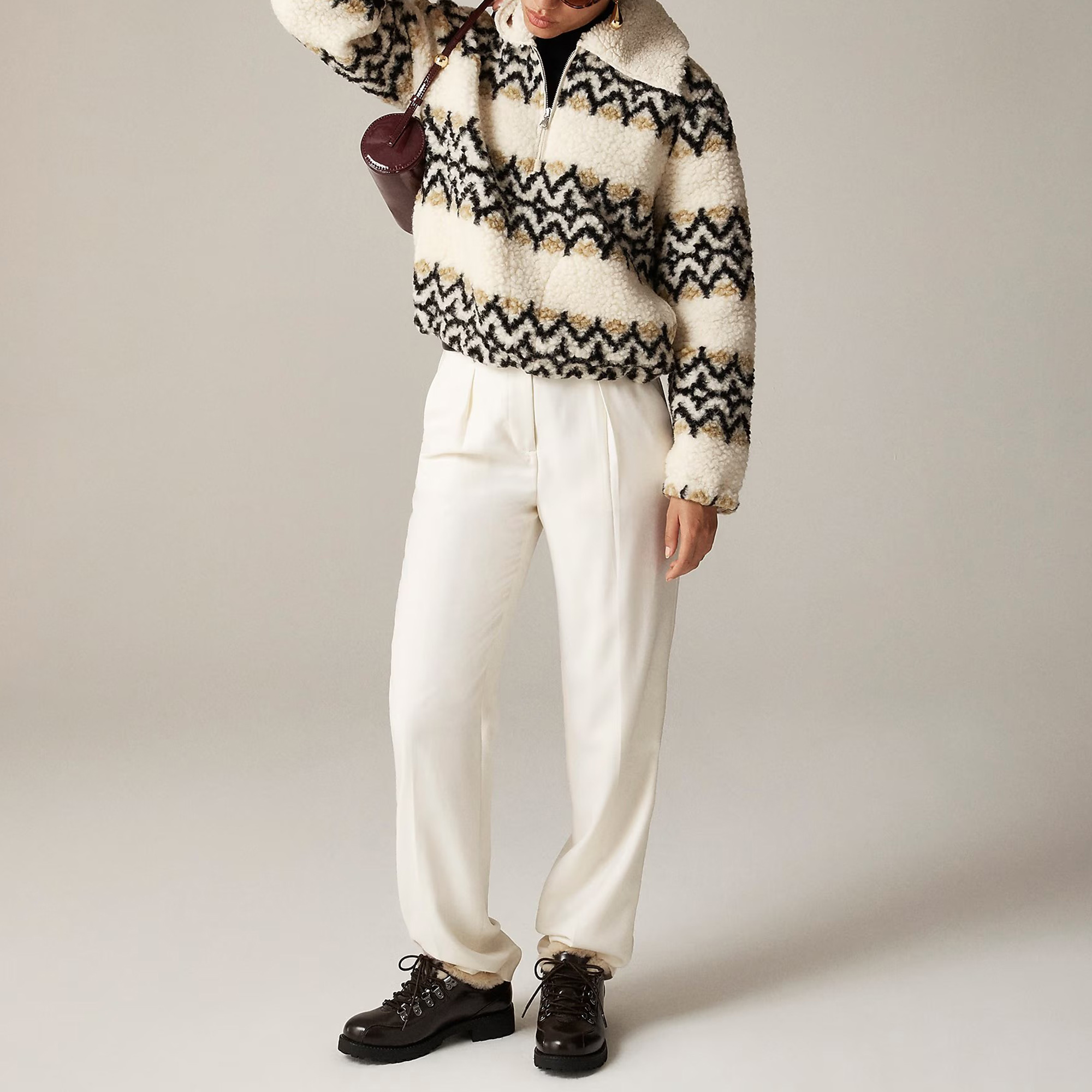 Jacquard-Print Sherpa Half-Zip Fleece Pullover - FASHRAE