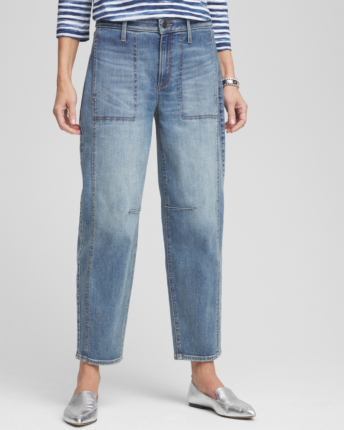 Light Blue Patchwork Denim Jeans - LORISEA