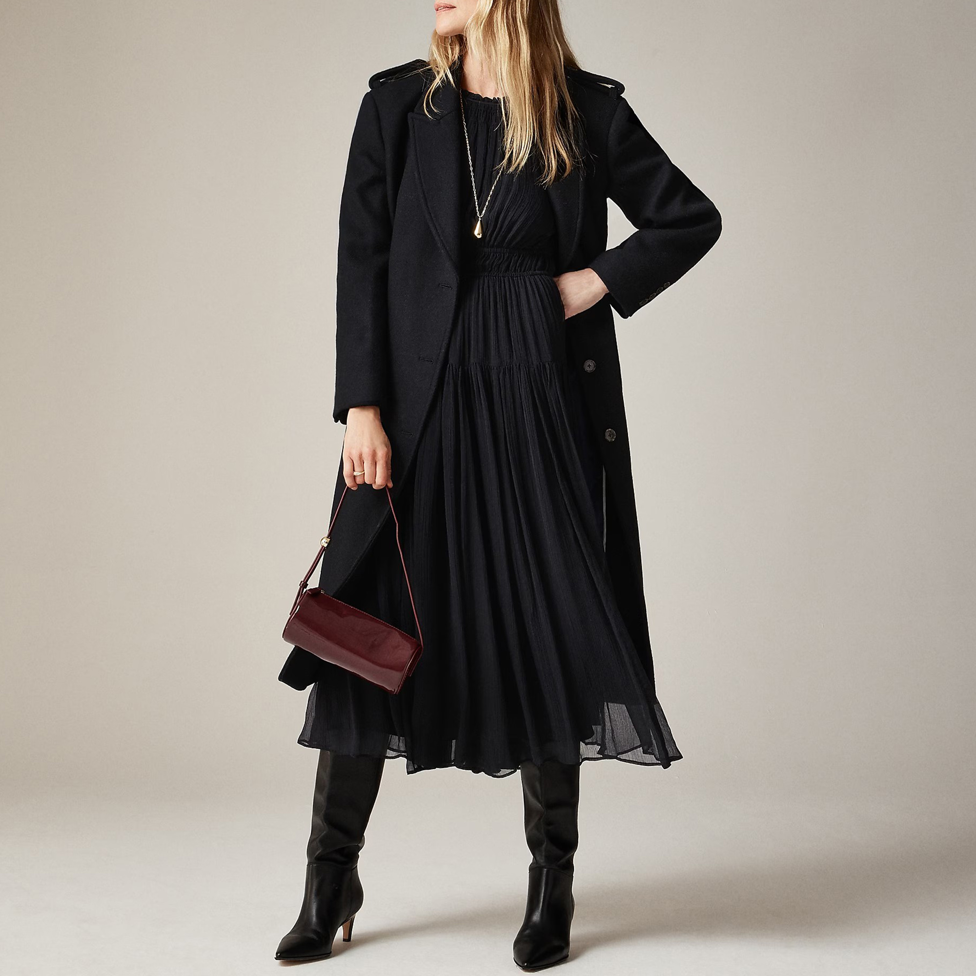 Crinkle Chiffon Sheer Long-Sleeve Dresses - FASHRAE