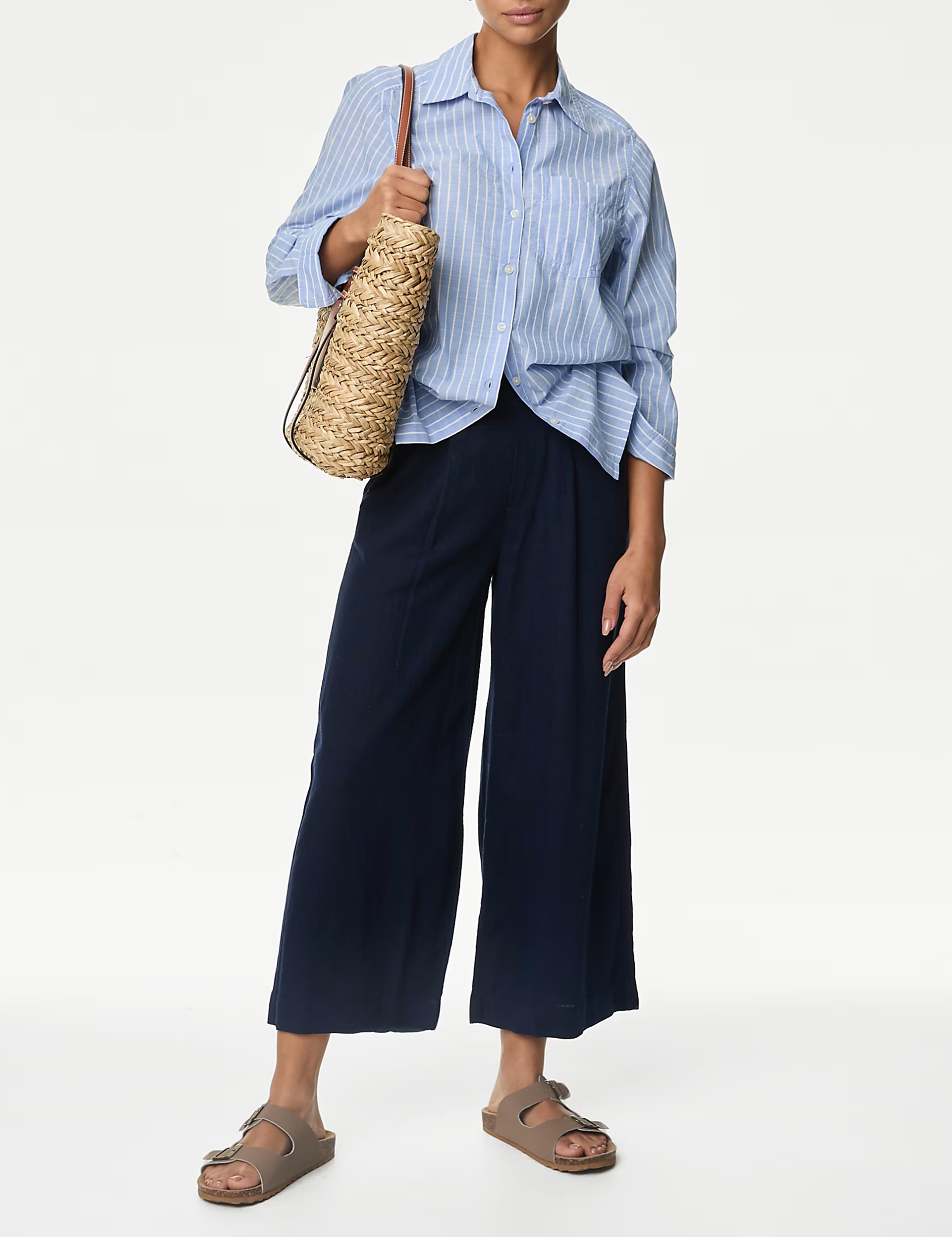 Black Shirred Wide Leg Trousers - ROUVINE