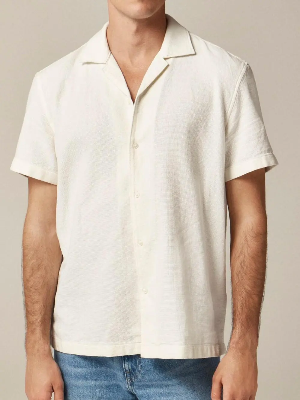 Cream Colored Short Sleeve Resort Style Shirt - DARKORIA