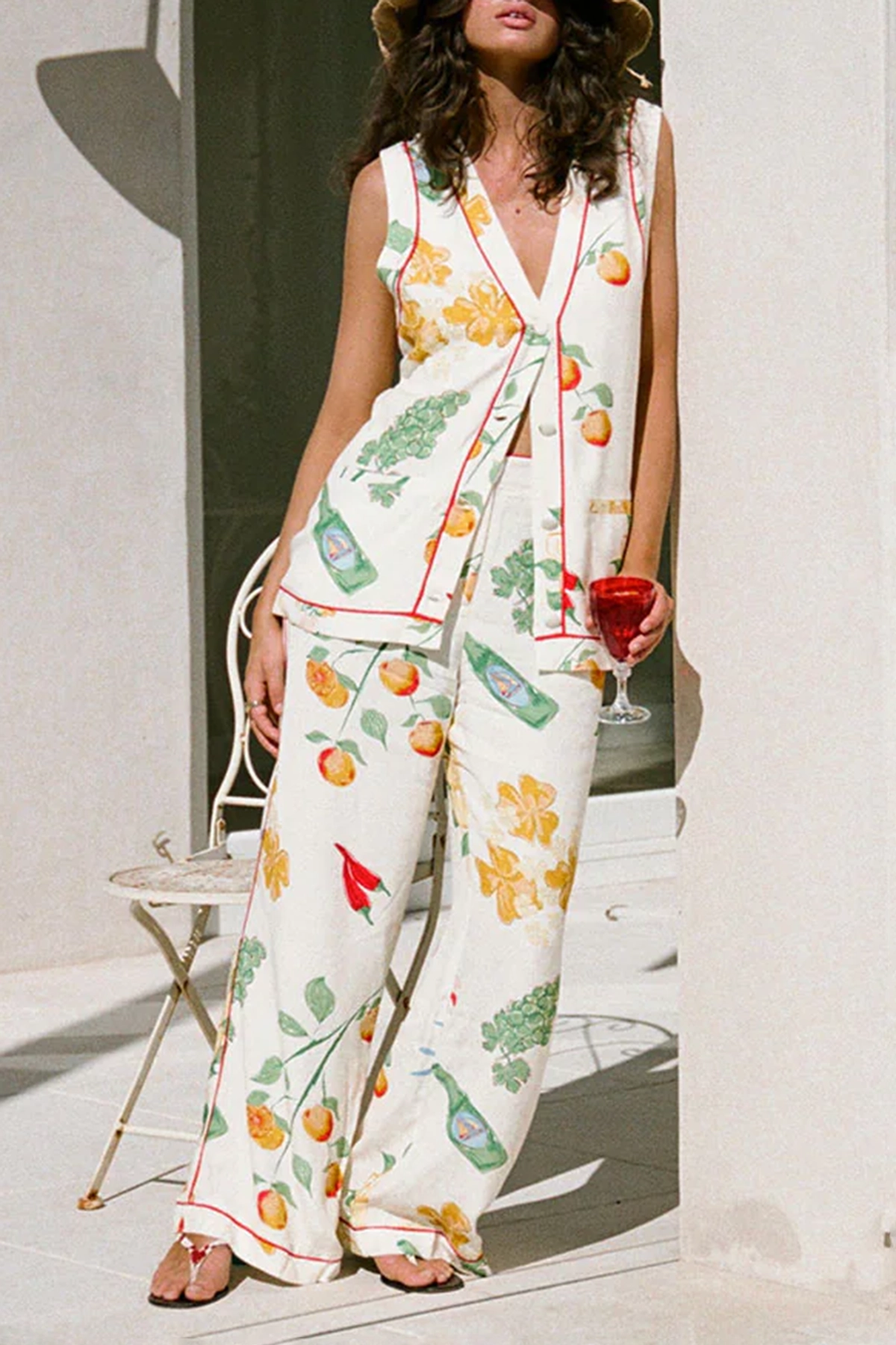 Fruit Print Slight Stretch Pants - VASHALE