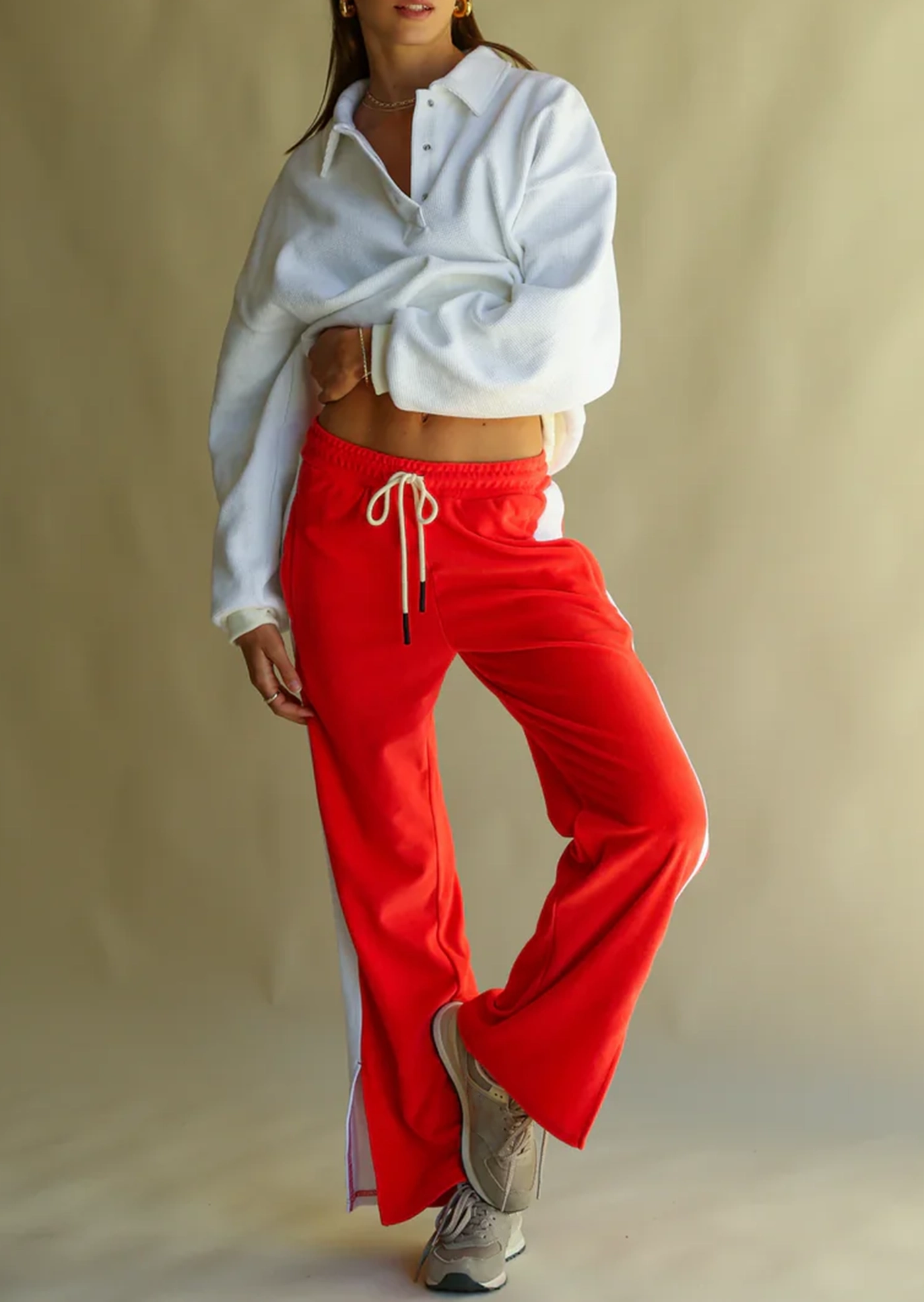 Red Terry Cloth Track Pants - POPLORA