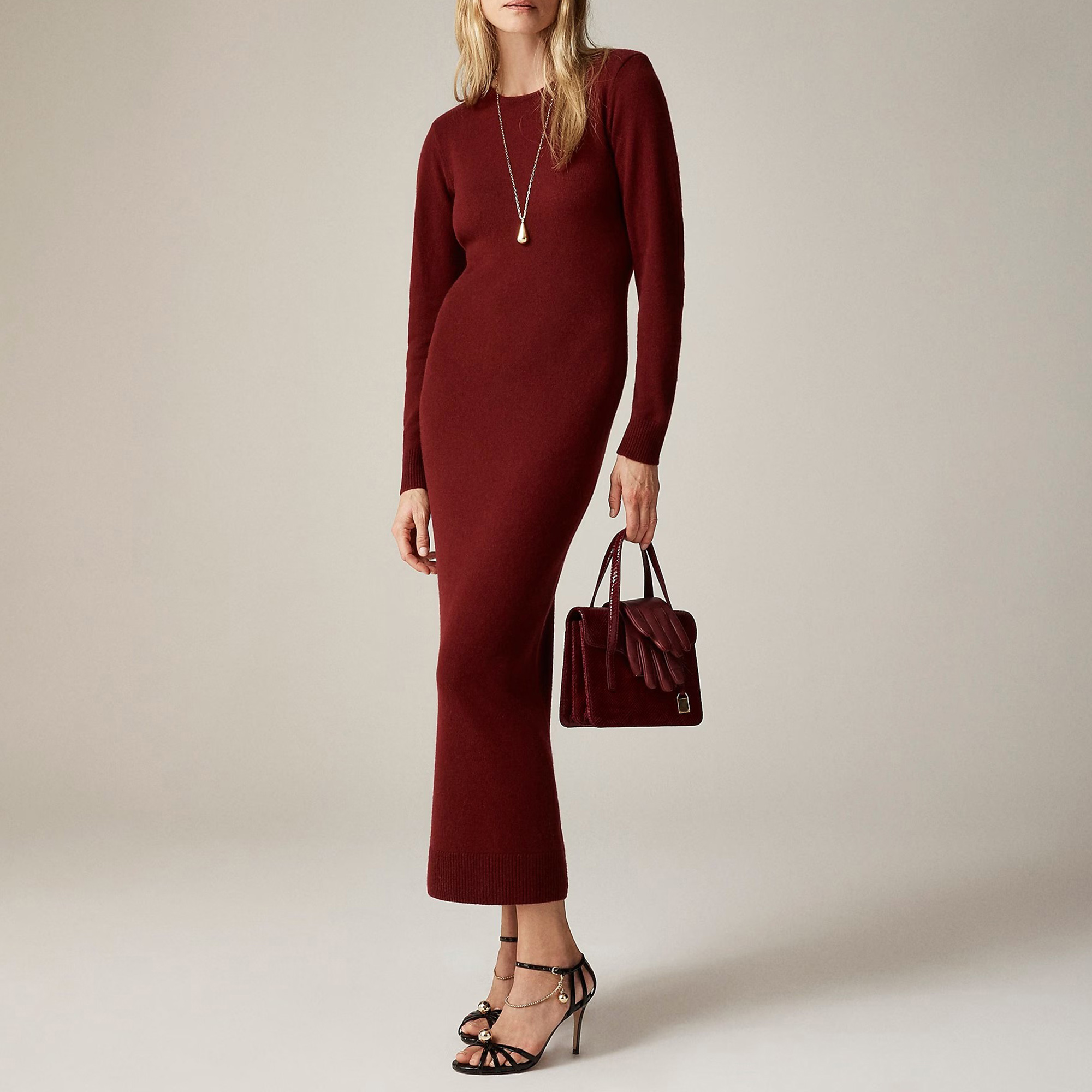 Crew Neck Long-Sleeve Vashmere Sweater-Dresses - FASHRAE