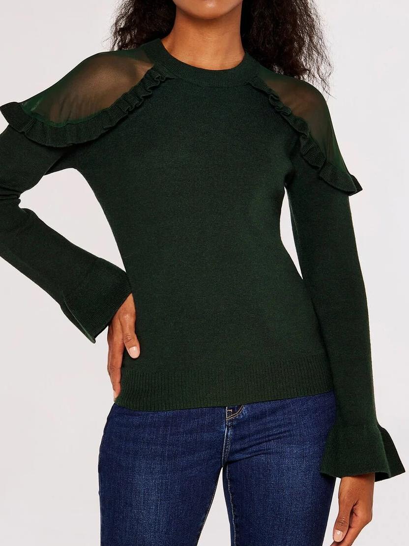 Mesh Ruffle Shoulder Jumper - GLORVIAX
